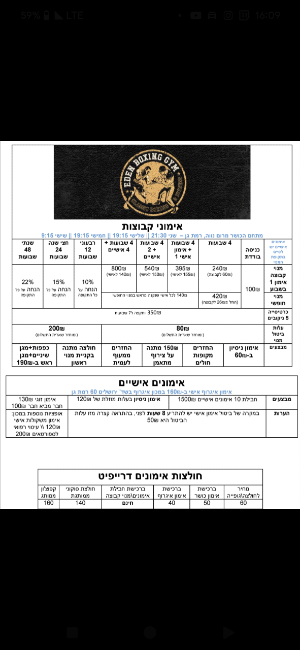 Eden Boxing Gym - שדרות ירושלים 60, רמת גן - איגרוף קלאסי | איזי